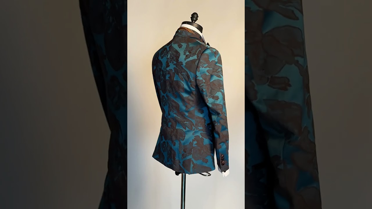 4-Piece Turquoise & Brown Peak Lapel Tuxedo with vest and pants