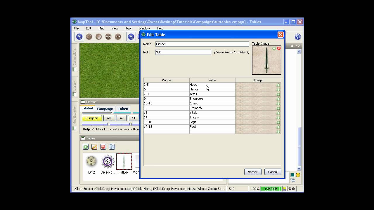MapTool Tutorials: Tables