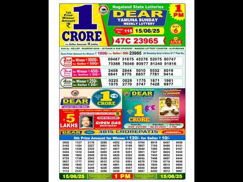 NAGALAND Lottery SAMBAD DEARMORNING 01 PM RESULT TODAY 15.06.2025 STATE DEAR LOTTERY