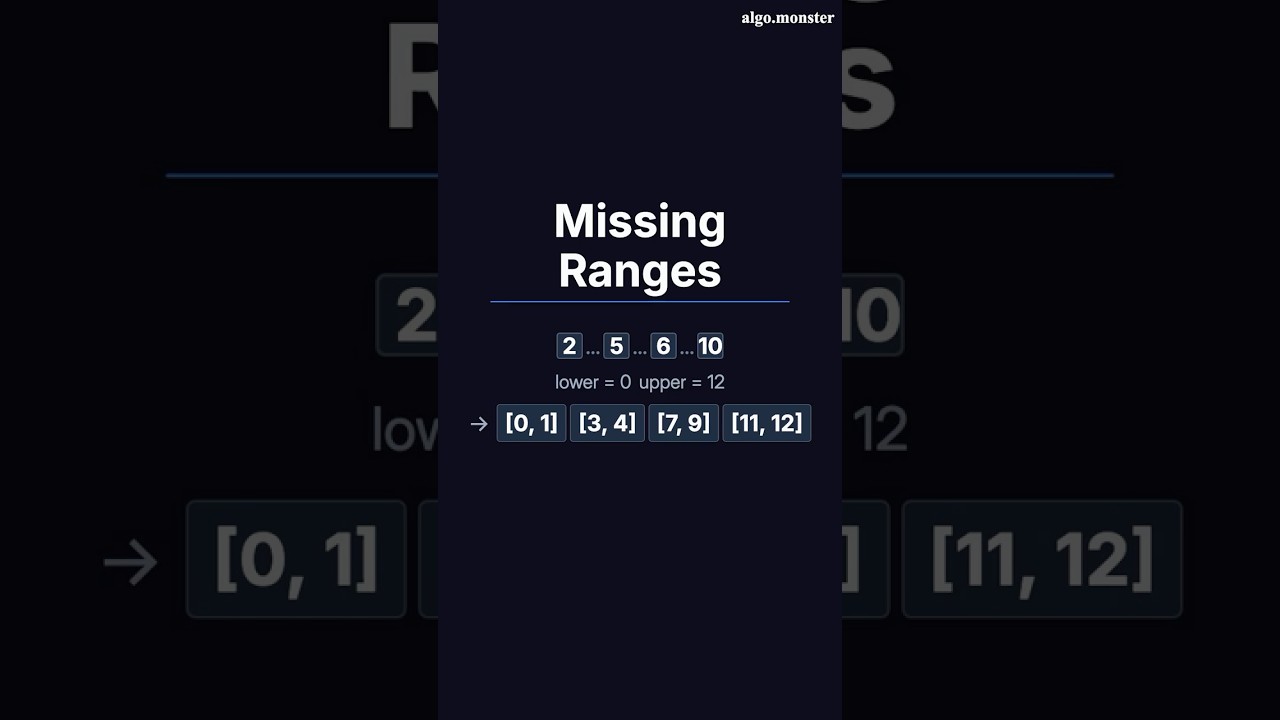 Missing Ranges | LeetCode 163 | Optimal O(n) Solution #leetcode #coding
