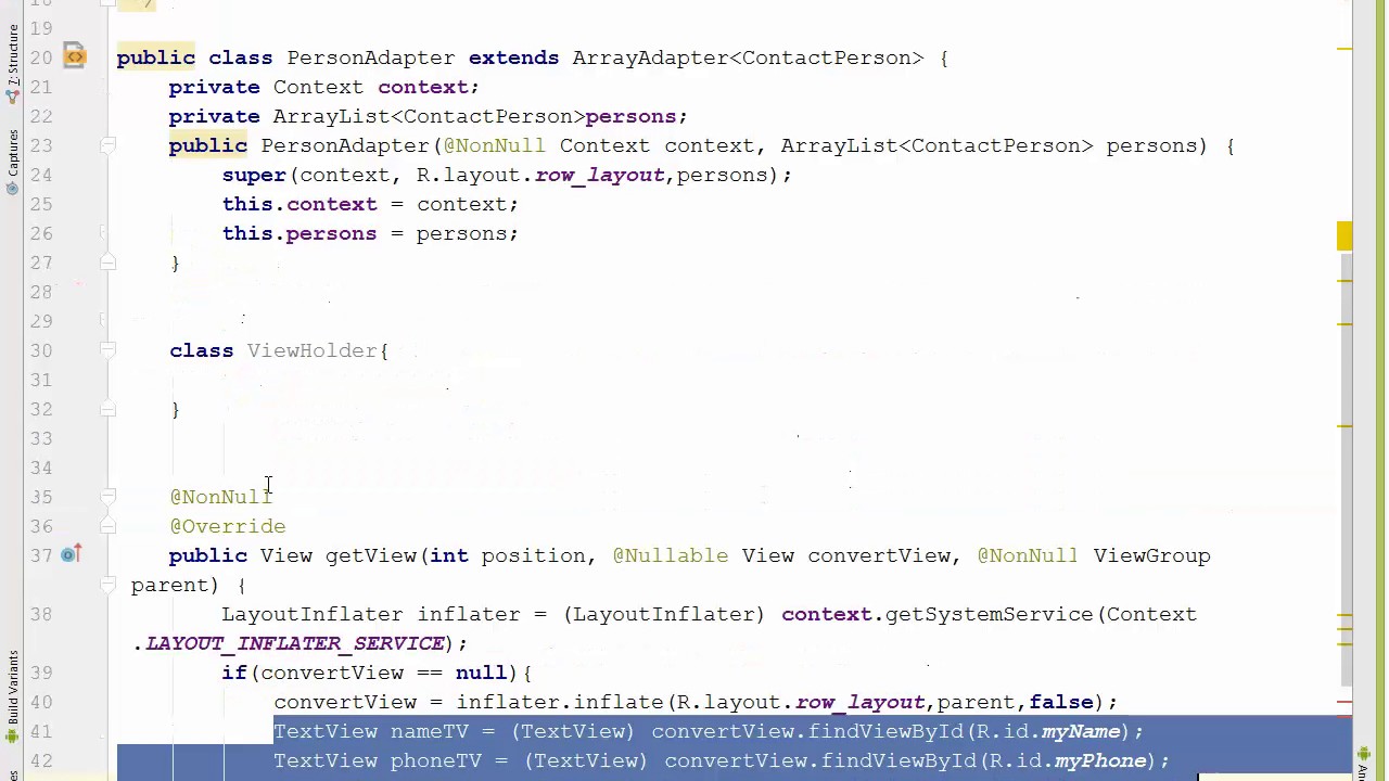 Android Basic tutorial 12 (:custom adapter With view holder)