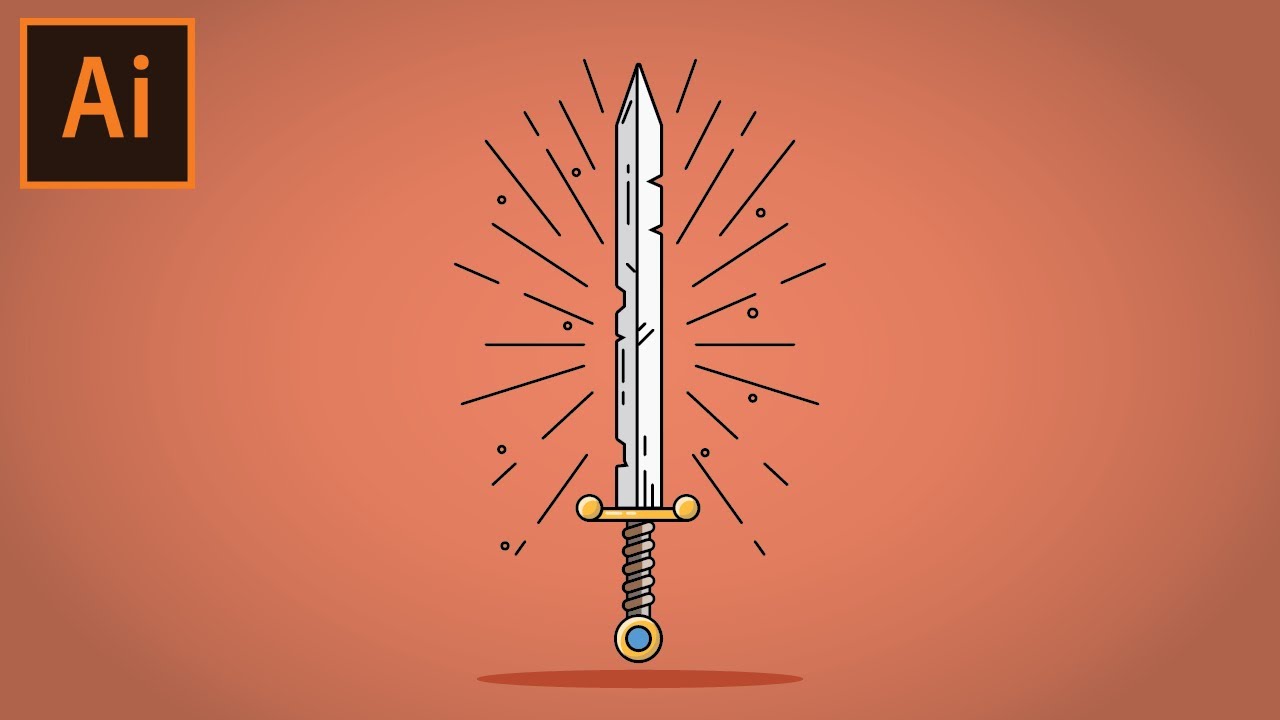 Adobe illustrator CC Tutorial - How to Make a Vector Battle Sword Icon Design