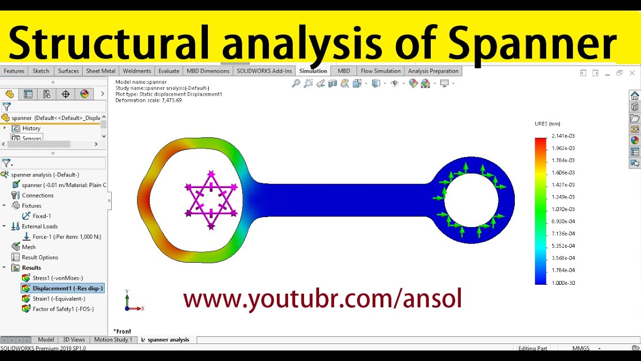 Solidworks Simulation 153|  Static Structural Analysis of Spanner