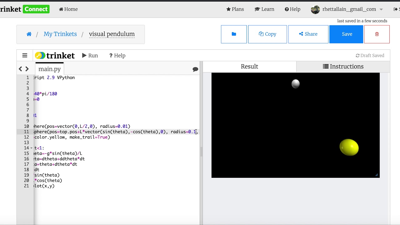 Making a visual model of a pendulum with python