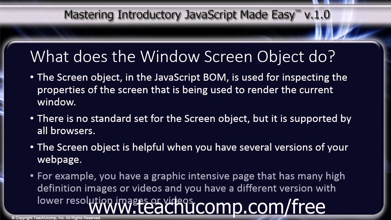JavaScript Training Tutorial What Does the Window Screen Object Do?