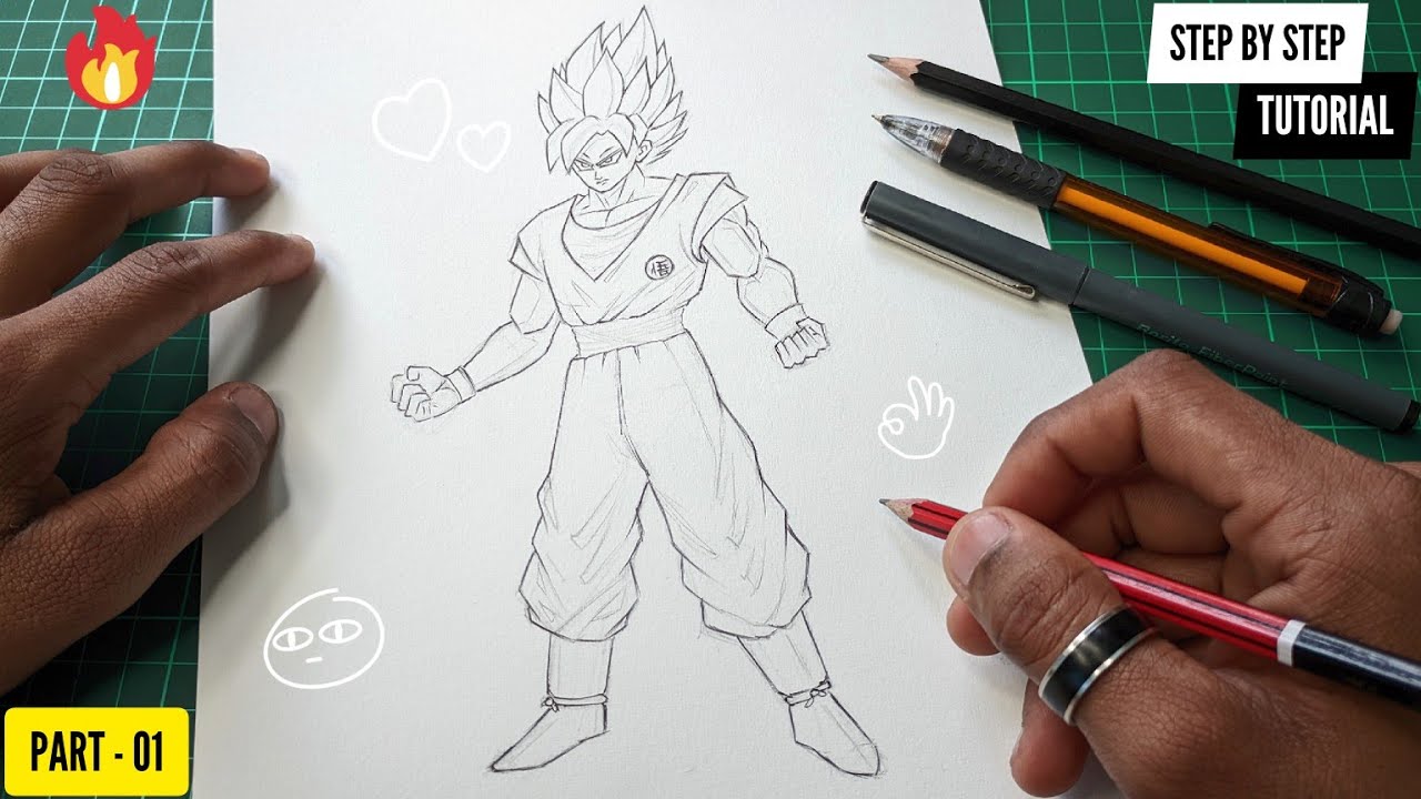 How To Draw Goku Full Body Step By Step Tutorial @AjArts03