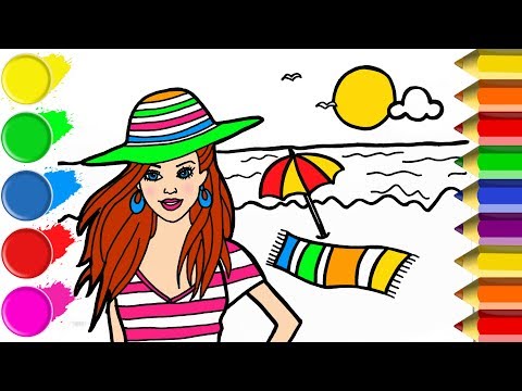 Barbie Beach Coloring and Drawing Learn colors for kids, toddlers