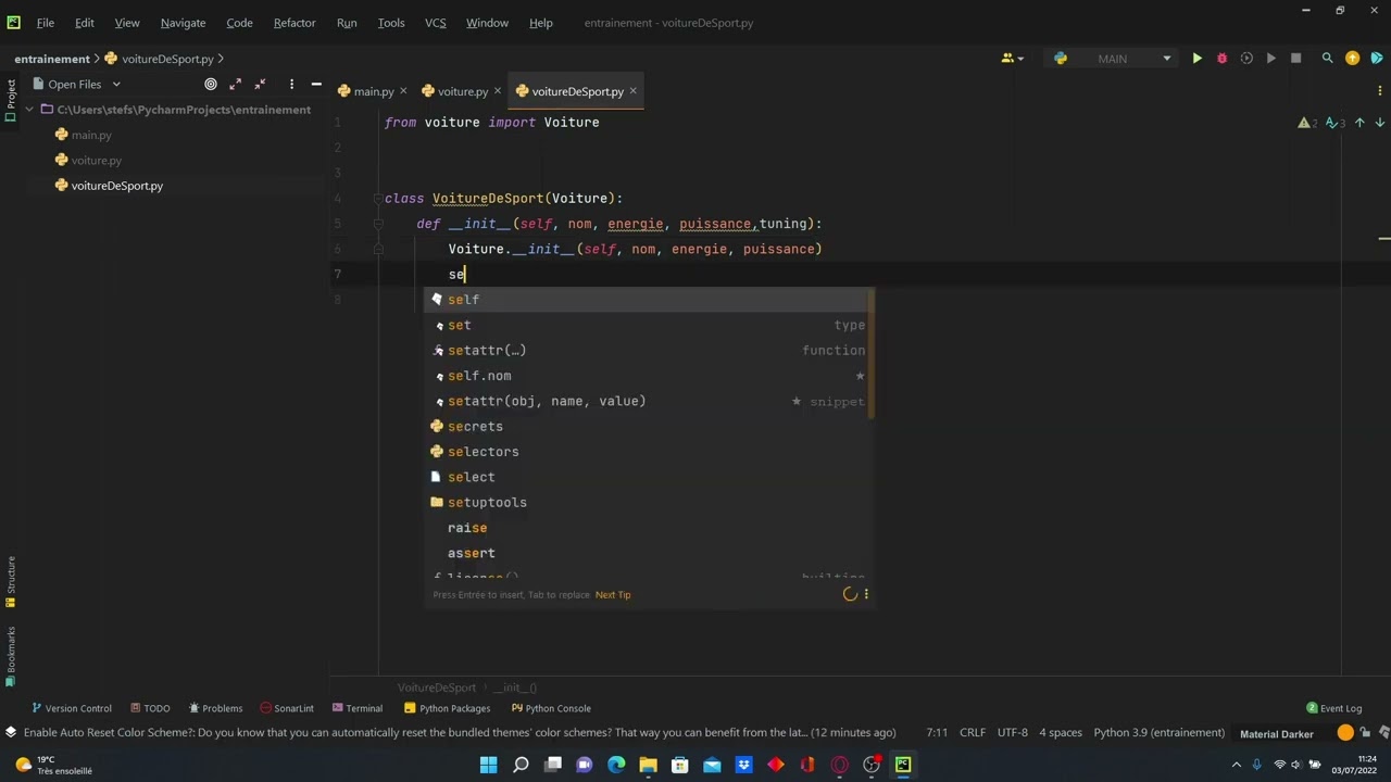 python🐍 POO : création Classe,Methodes,Attributs,Héritage,Surcharge de Méthodes