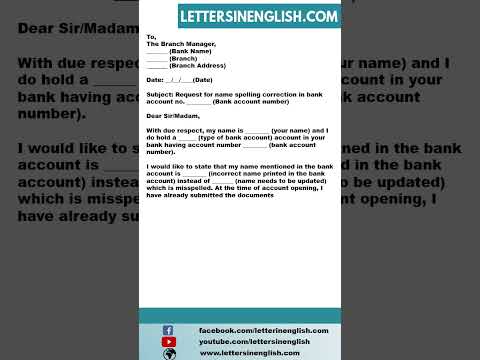 Request Letter to Bank for Correction of Name Spelling - Letter Requesting Name Spelling Correction