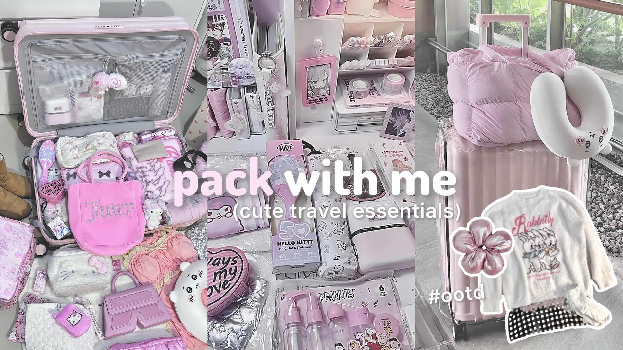 Pack with me; cute travel essentials for a holiday trip ✈ coquette + outfit ideas 🐇🎀 (vlog)