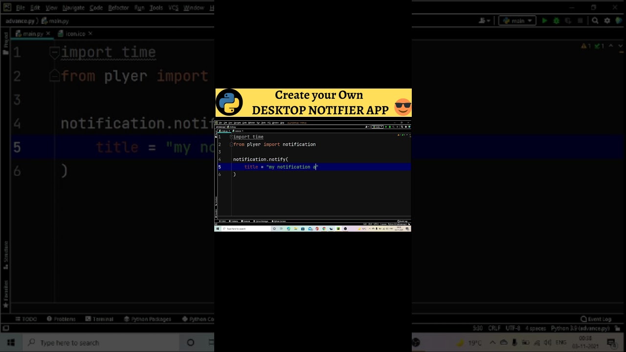 I Created My Own DESKTOP NOTIFICATION APP in Python || #Shorts