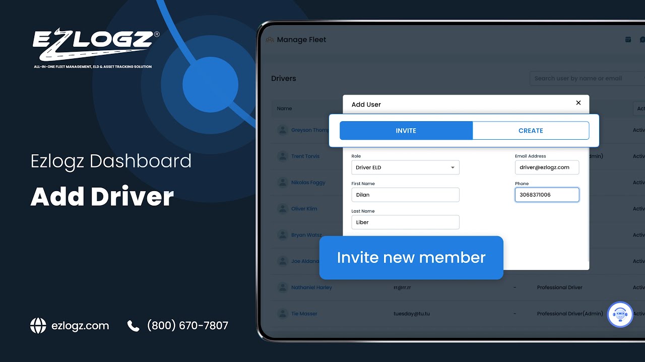 EZLOGZ DASHBOARD: ADD DRIVER