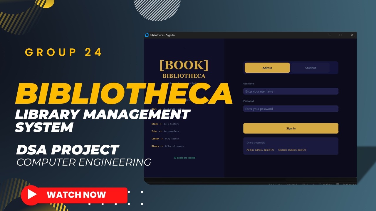 BIBLIOTHECA — Library Management System | DSA Project | Group 24 | Computer Engineering