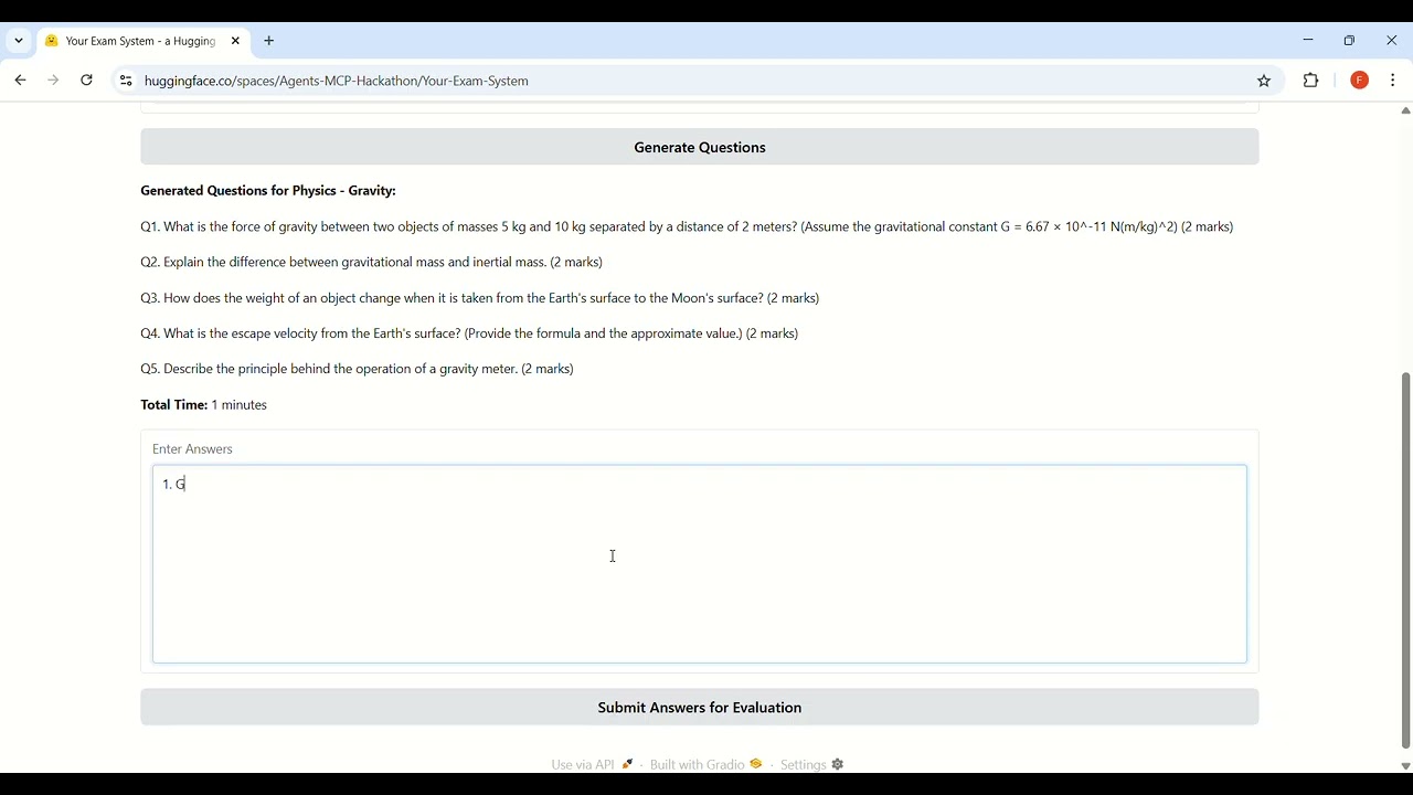 Your Exam System |  A Hugging Face Space for Agents MCP Hackathon