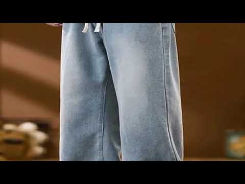 New Elastic Drawstring Straight Wide Leg Loose Casual Denim Pants Male Versatile Jeans Fashion High