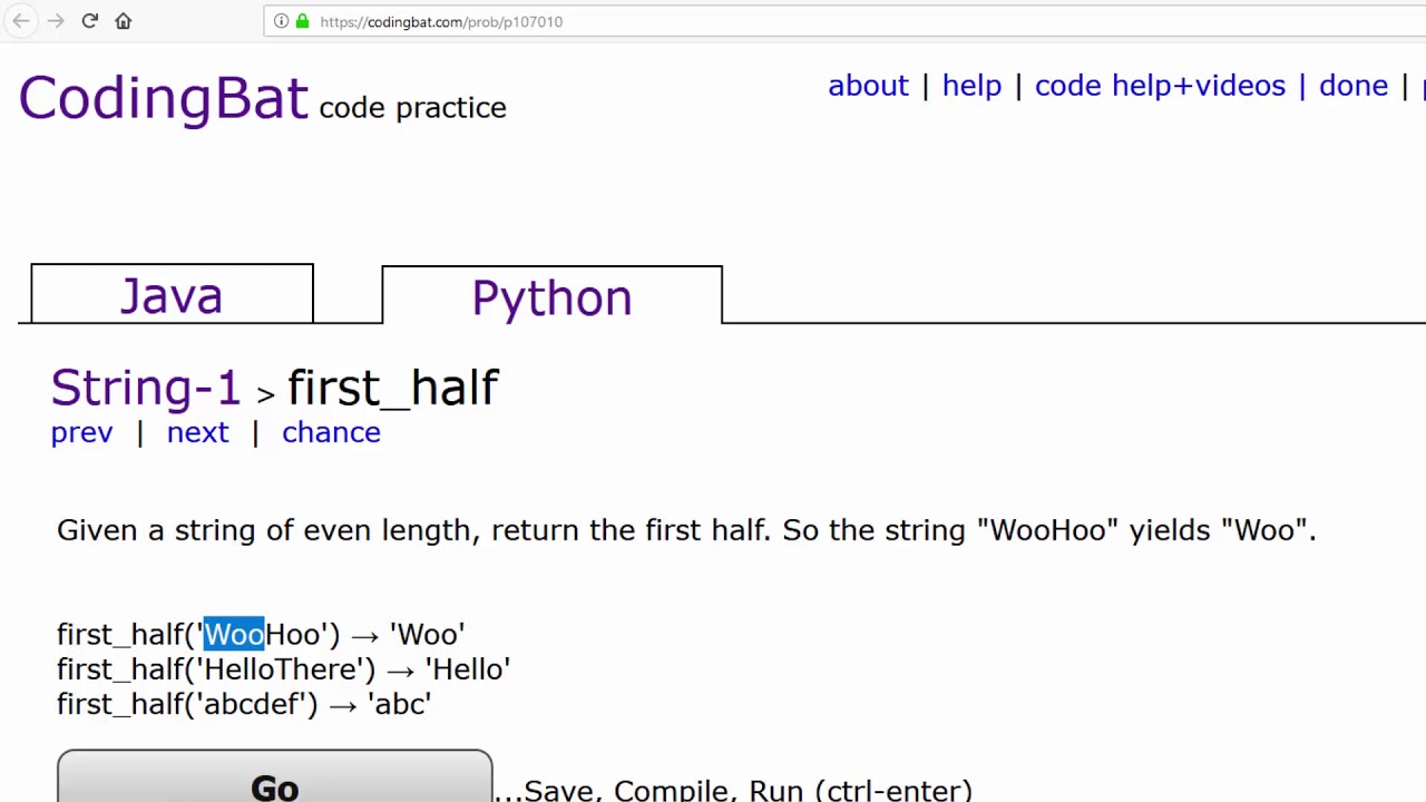 CodingBat first half