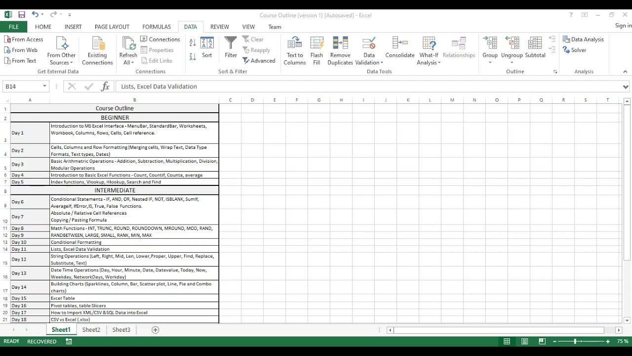 Day 11 of 30 days of Excel: Excel Data Validation, Filters, Grouping &Lists