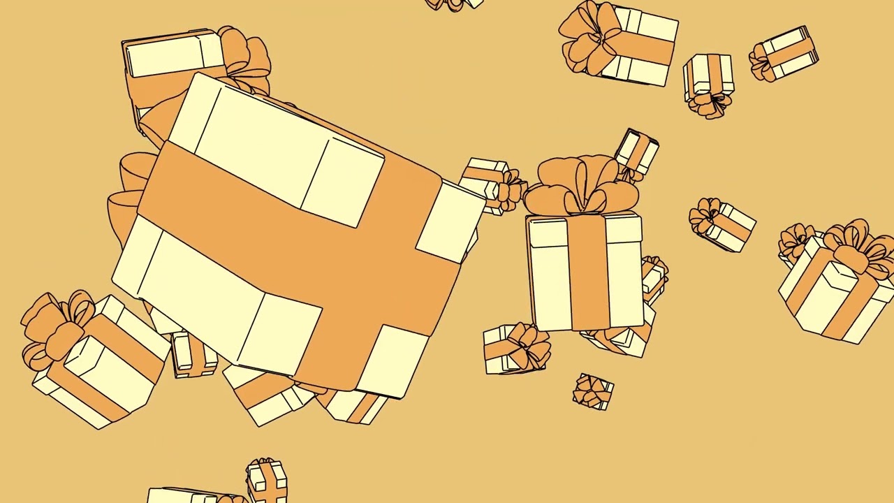 [1 hour]Toon Yellow Gift Boxes with Yellow Ribbon - Background/Screensaver[4K][No Sound]