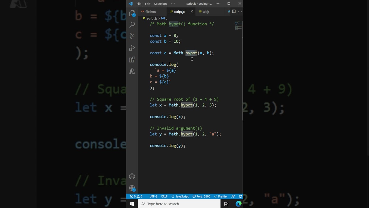 JavaScript Math hypot() method - JavaScript Tutorial for Beginners