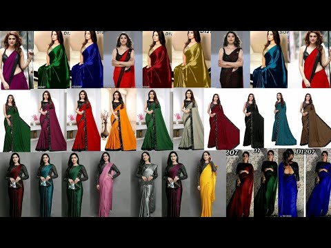 plain satin saree with designer blouse ideas💞40+💞party wear plain saree with sequined blouse design
