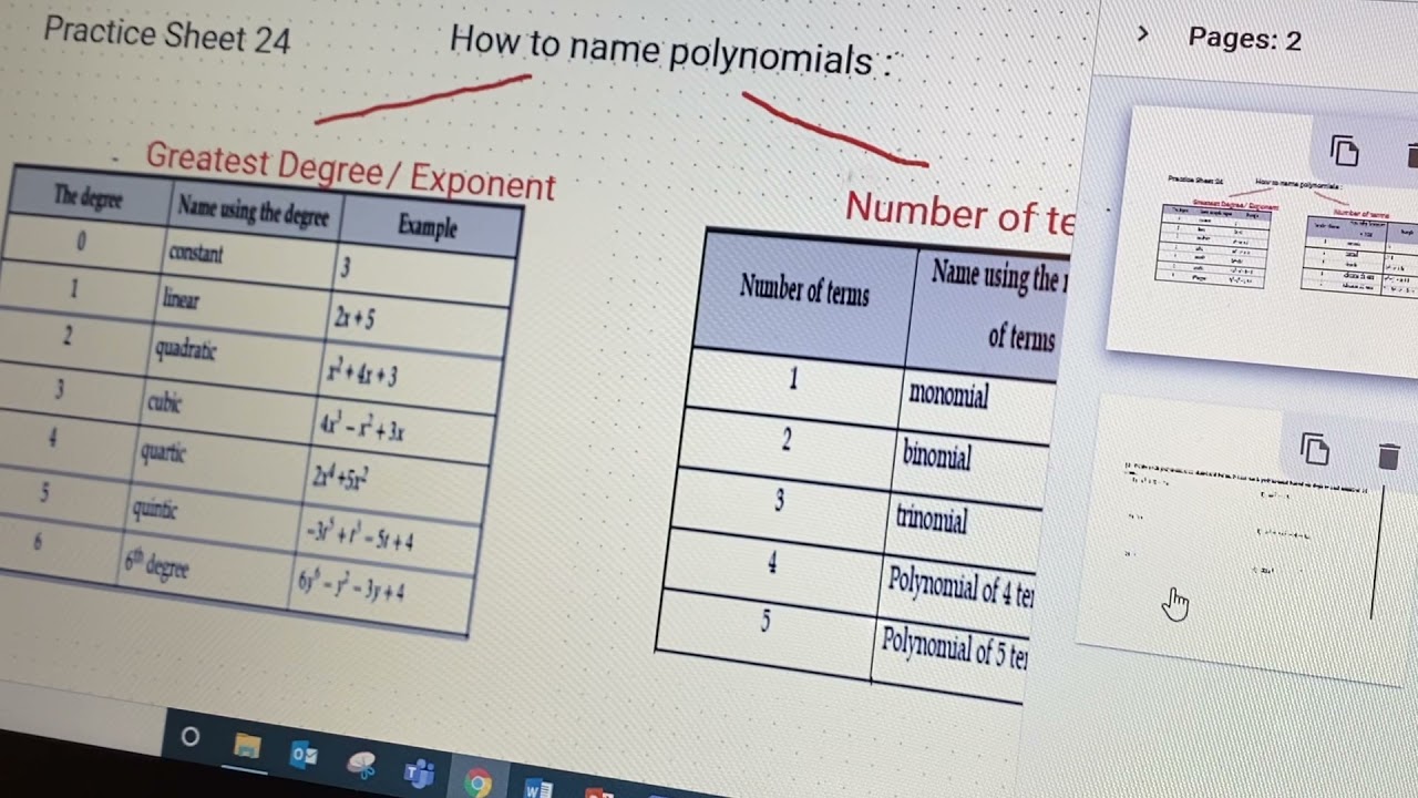 Practice sheet 24 naming polynomials