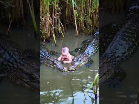 Two Alligators Guard an Abandoned Baby | Mothers Should Pay Attention to Their Children