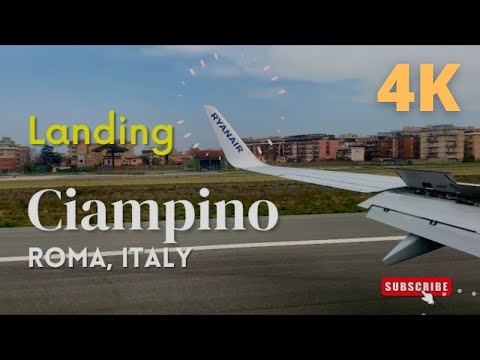 Ryanair B737 landing at Ciampino Airport in Italy - 4K