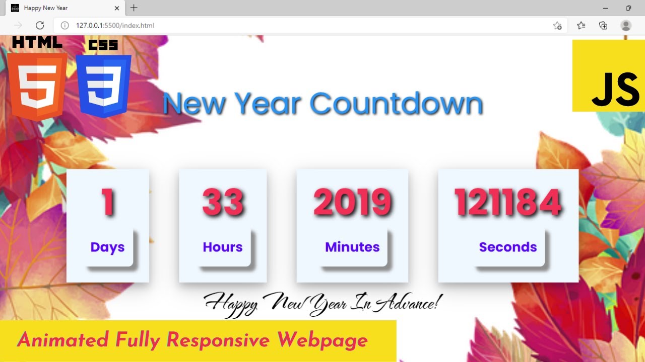 Happy New Year Countdown Using HTML, CSS & JavaScript With Source Code | Animated Responsive Webpage