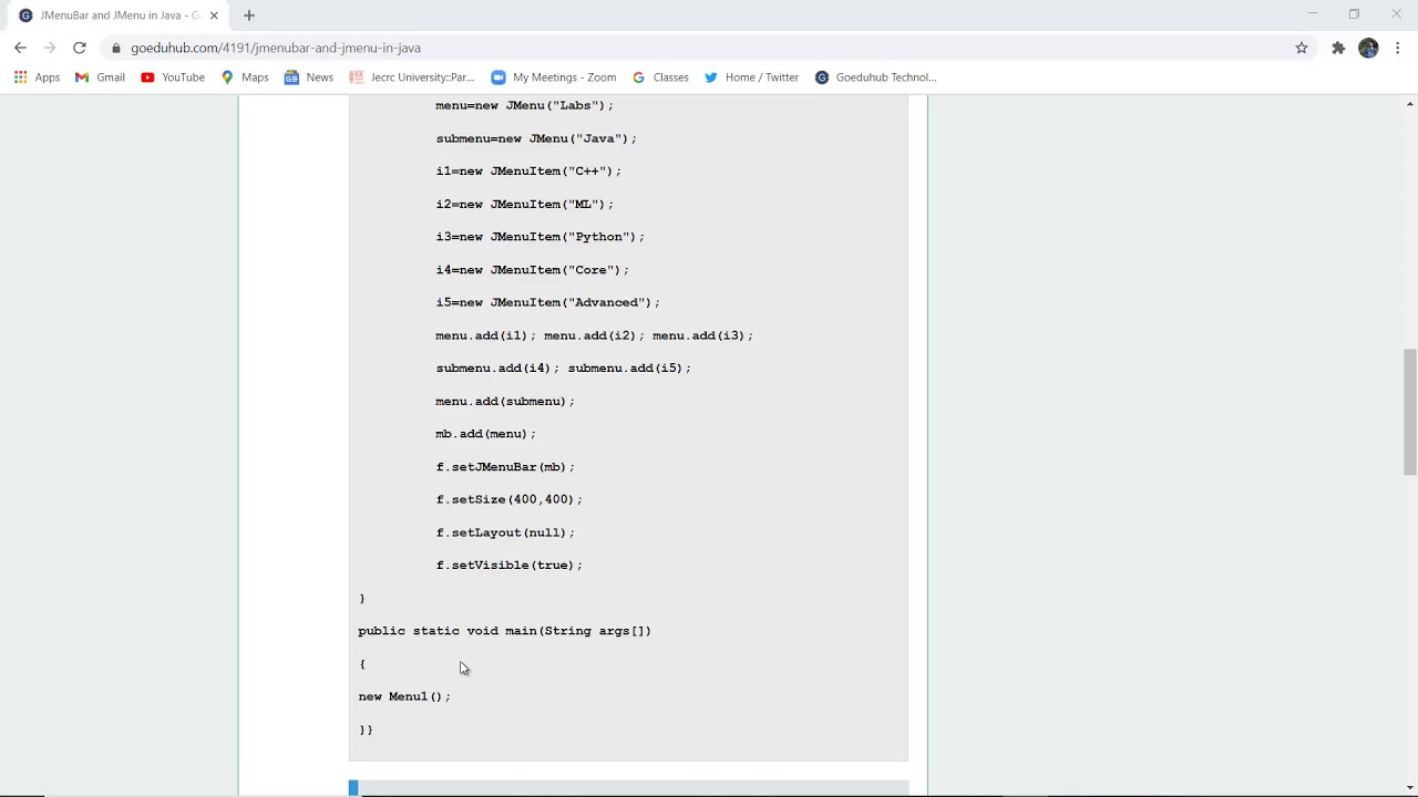 JMenuBar, JMenu and JMenuItem in Java