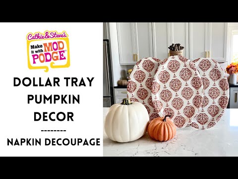 Natural Pumpkin Decor with Dollar Store Trays and Napkin Decoupage