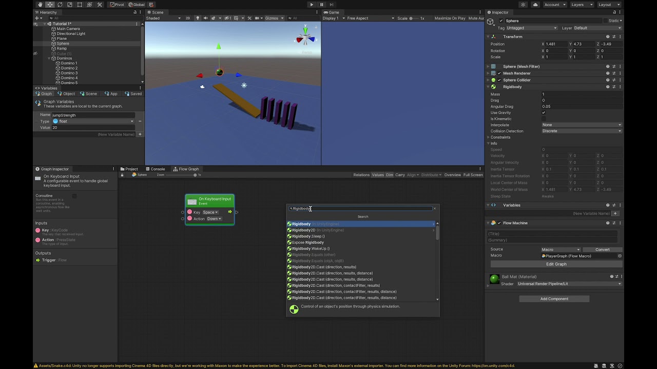 Unity  2020 : Tutorial 5 : Bolt Visual Scripting : Flow Graph Introduction