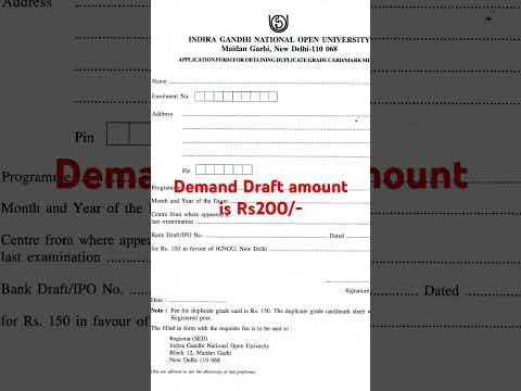 IGNOU duplicate marksheet form. Demand draft amount is Rs 200/-