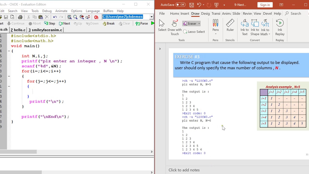 C programming : Lecture#9 (Nested Loops) Exercise#3