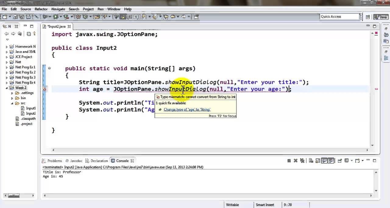 Java Tutorial - Accepting an int value using GUI Input Dialog