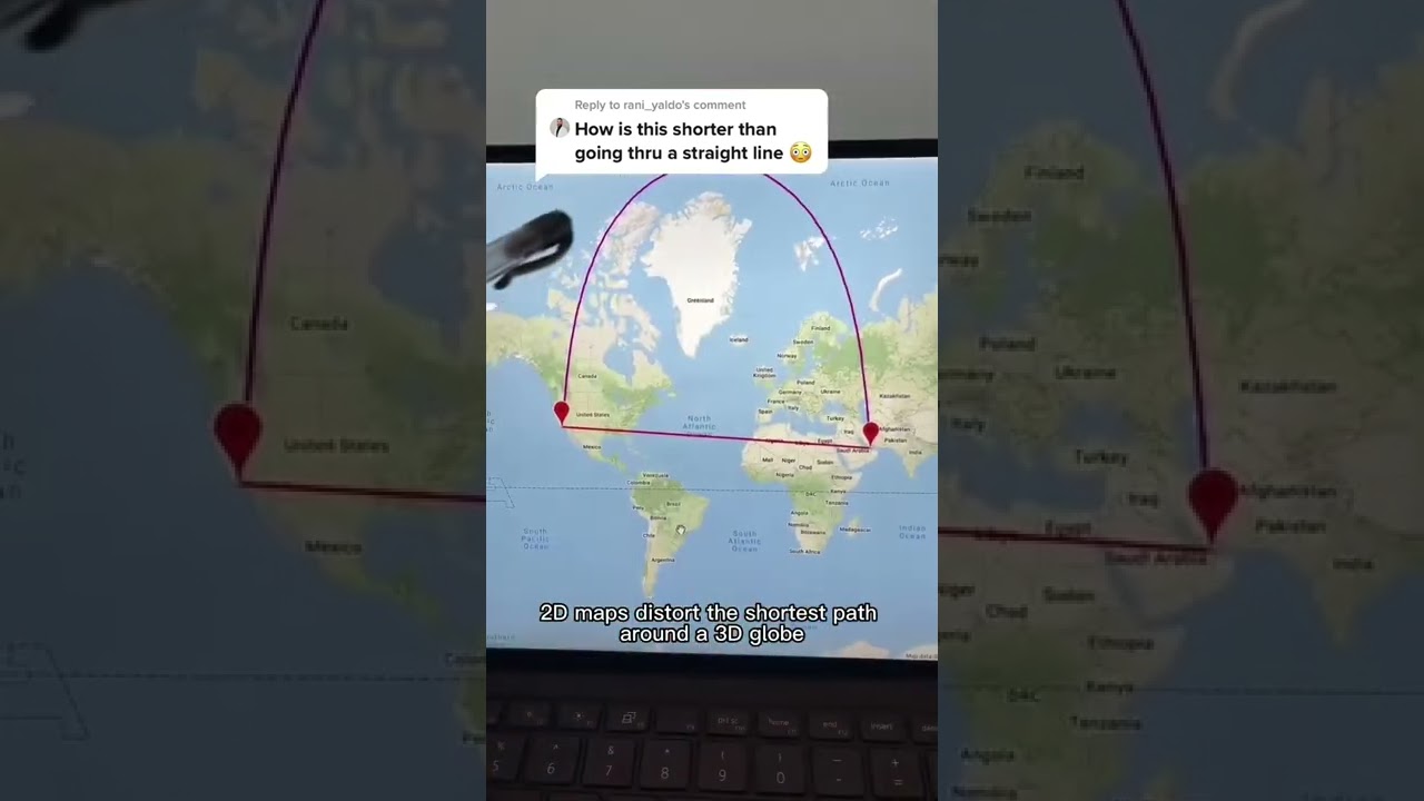2D maps distort flight paths! #shorts #plane #flightpath #flight