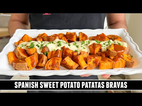 Spicy Sweet Potatoes with Garlic Aioli | HEALTHY Spanish Tapas Recipe