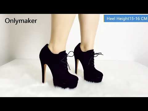 Onlymaker Women Platform Sexy High Heel Ankle Boots Lace Up Stiletto