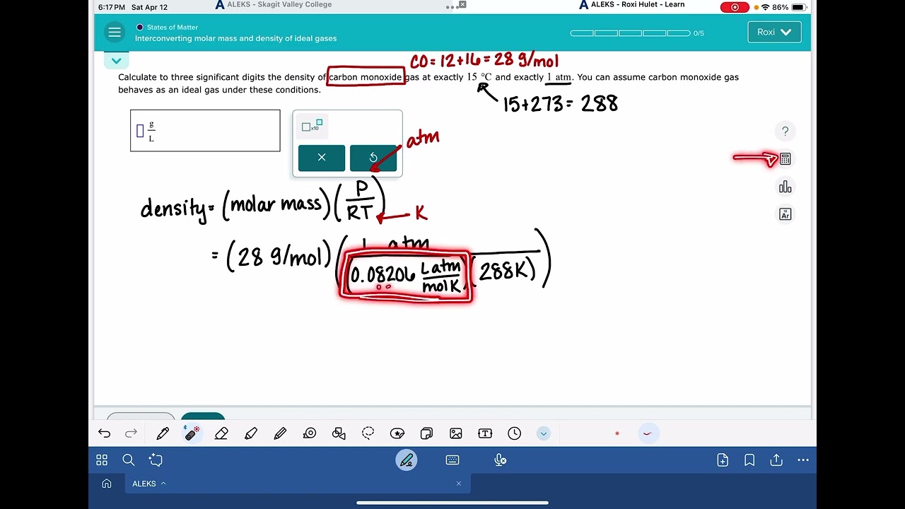 ALEKS: Interconverting molar mass and density || Both versions solved