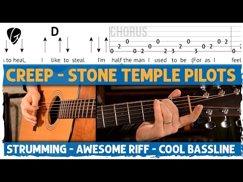 "Creep" Guitar Tutorial (Stone Temple Pilots) - Rhythm & Lead on Acoustic