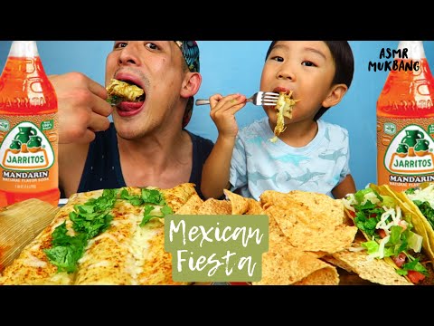 ASMR/Mukbang- MEXICAN FIESTA! Tacos + Enchiladas + Tamales + Guac + Jarritos
