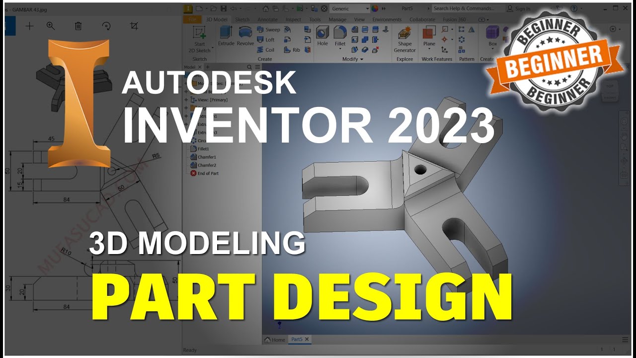 Inventor 2023 3D Part Design Tutorial For Beginner