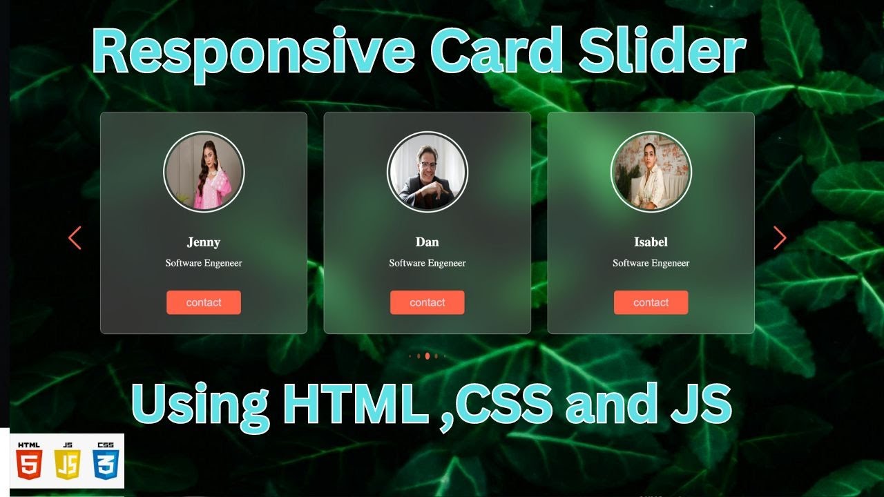 How to Create  Responsive Card Slider Using html css and javascript | Card Slider html css js