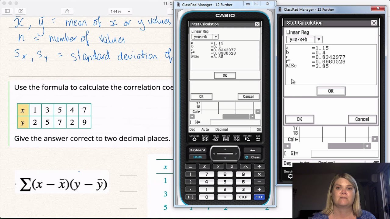 Calculating Pearson's r using CAS (Casio ClassPad)