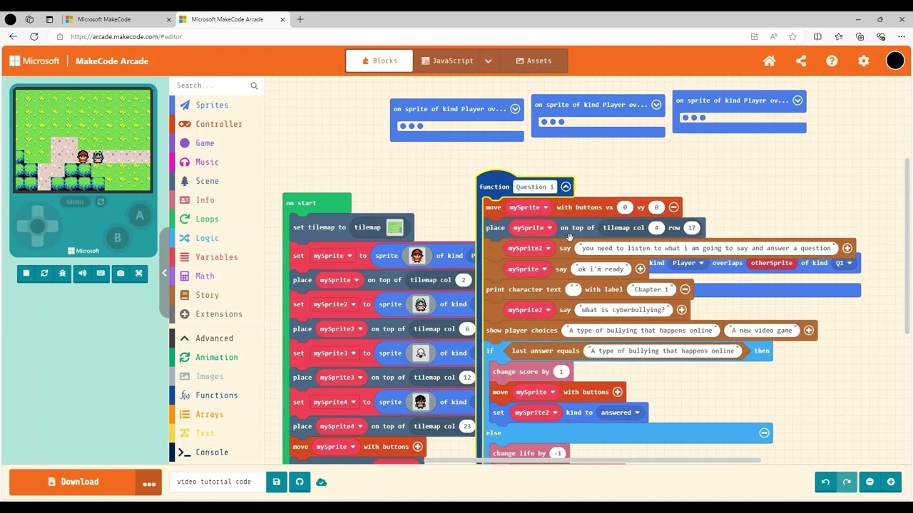 MakeCode Arcade 7: Functions