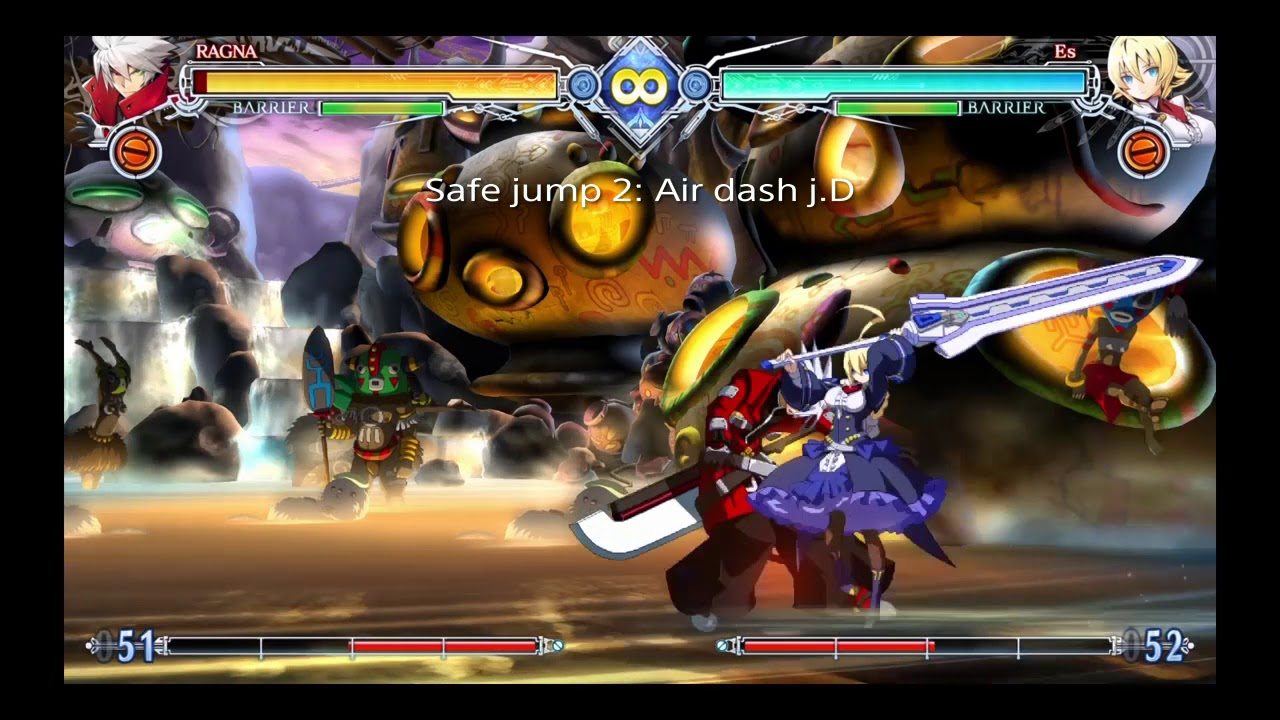 BBCF2 Okizeme:Es Midscreen safe jumps