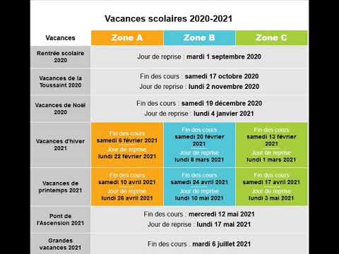 vacances scolaires 2020 - 2021