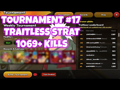 Tournament #17 (1069+ kills) Traitless Strat in Roblox Anime Last Stand