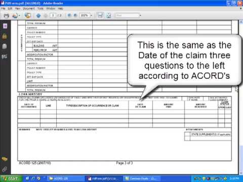 YouTube ACORD 125 page 3 tutorial