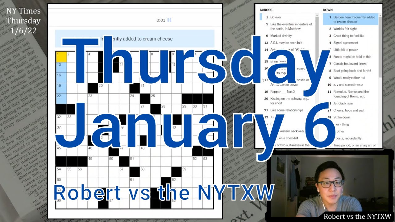 Very fun Thursday, too [0:15/5:52]  ||  Thu 1/6/22 New York Times Crossword