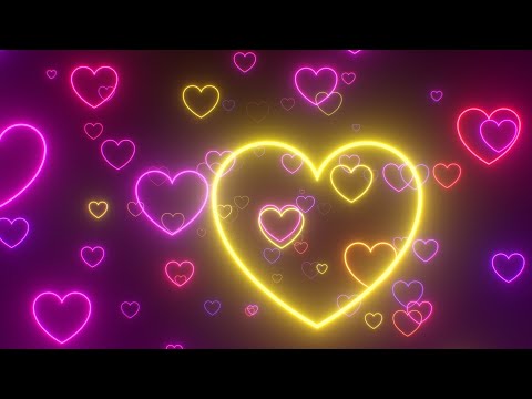 Neon Valentine Love Hearts Fluorescent LED Lights Glow Flying Forward 4K 60fps Wallpaper Background